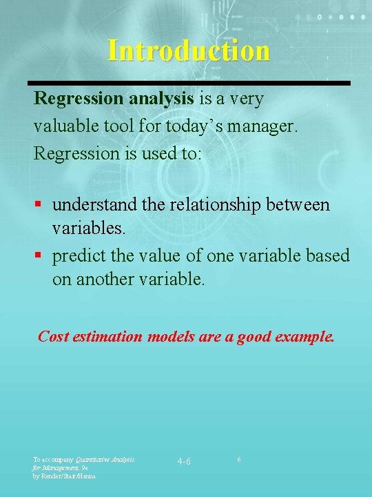 Chapter 4 Regression Models Prepared by Lee Revere