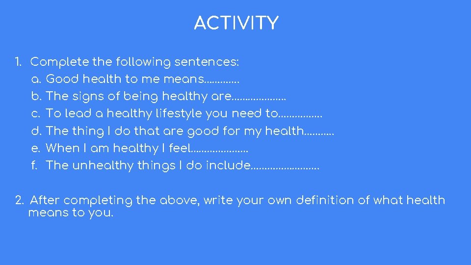 CORE 1 Better Health for Individuals Syllabus Content