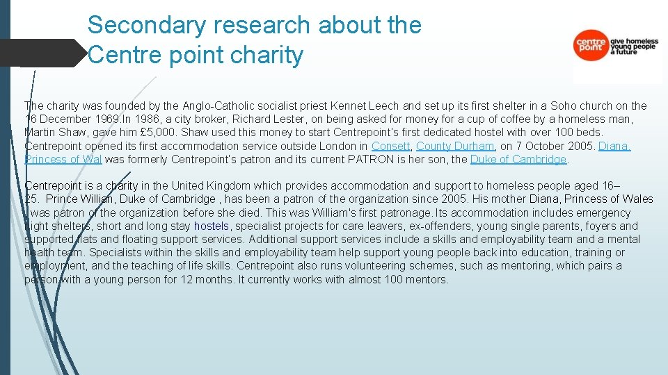 Individual presentation charity promotional video Secondary research about
