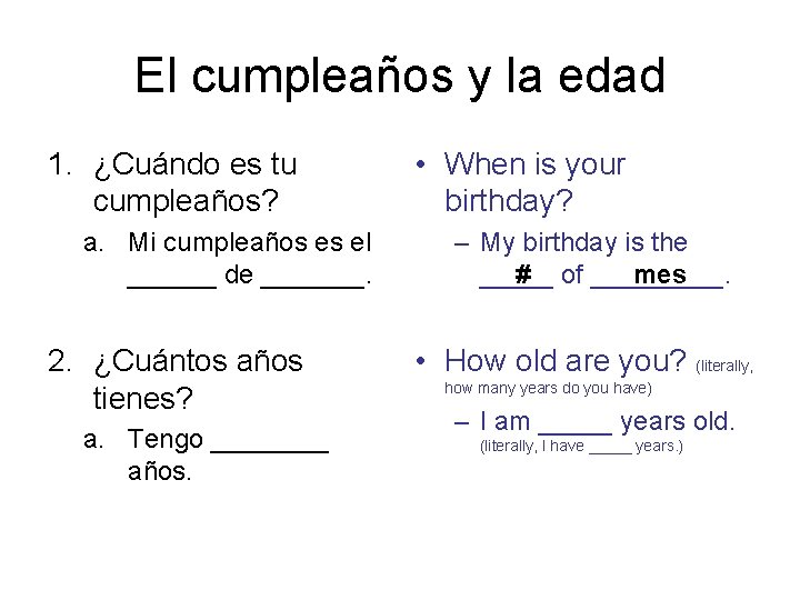 Vocabulario 1 B El Calendario Los das los