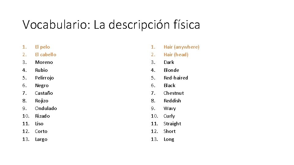 Adjectives Spanish 2 Vocabulario La descripcin fsica 1