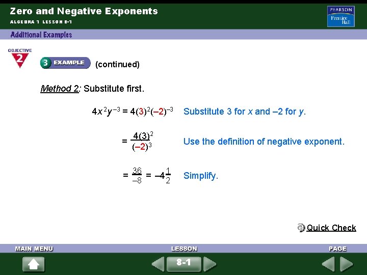 Zero and Negative Exponents ALGEBRA 1 LESSON 8