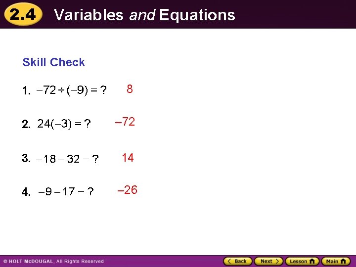 2 4 Variables and Equations Skill Check Lesson