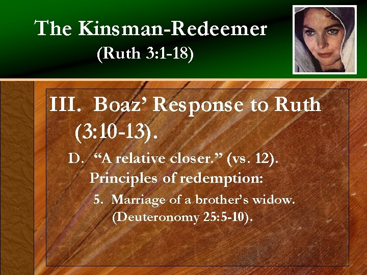 The Book of Ruth Lesson Three The KinsmanRedeemer