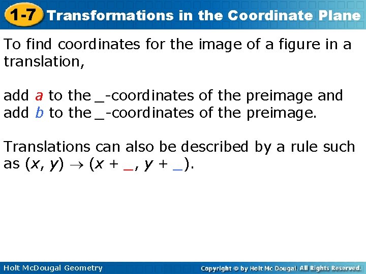1 7 Transformations in the Coordinate Plane Objectives