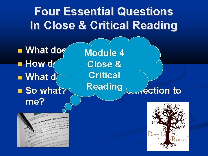 Literacy in Action Module 2 Text Comprehension Objectives