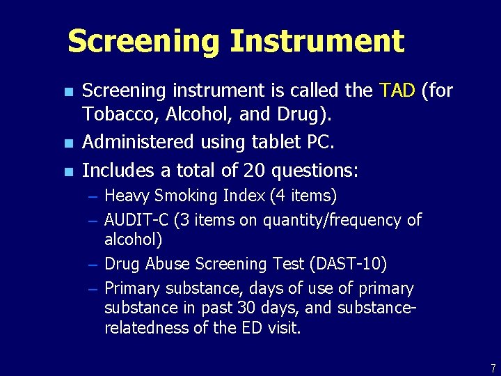 Screening Procedures to Identify Problematic Substance Users in