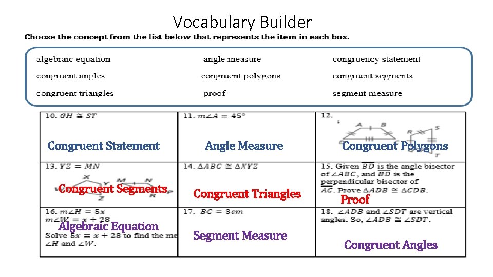 Unit 2 Congruence Similarity Proofs Vocabulary Builder Vocabulary