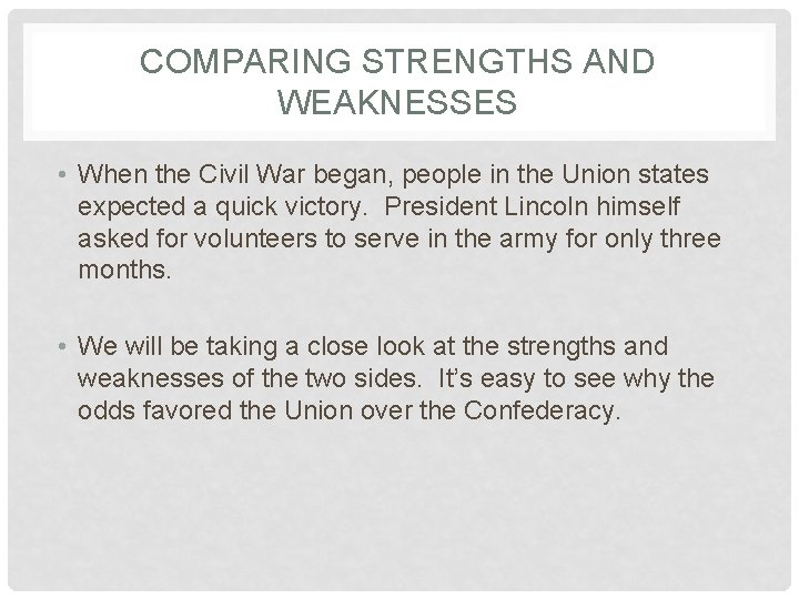 THE BEGINNING OF THE CIVIL WAR WELCOME Read