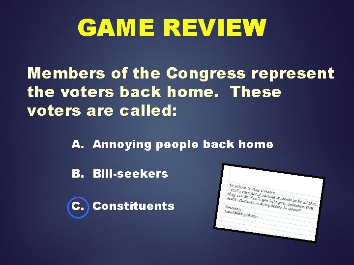 GAME REVIEW Members of the House of Representatives
