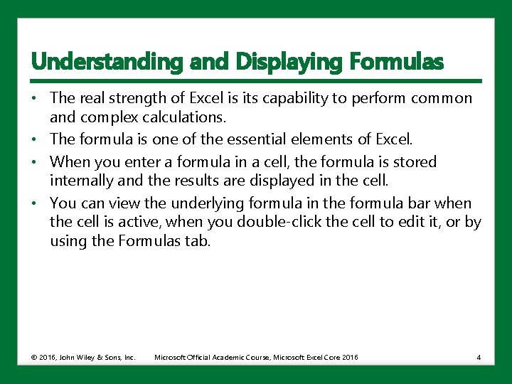Microsoft Excel 2016 Lesson 4 Using Basic Formulas