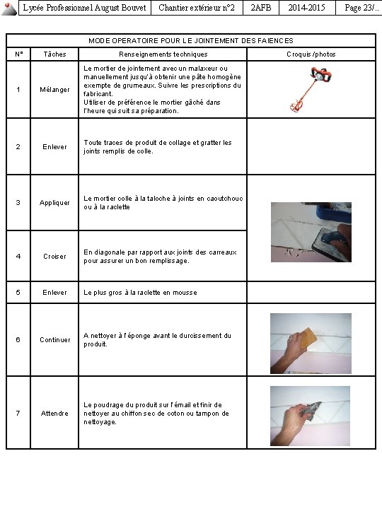 Lyce Professionnel August Bouvet Chantier extrieur n 2