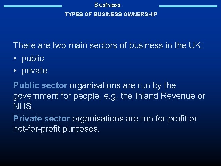 TYPES OF BUSINESS OWNERSHIP UNIT 1 TYPES OF
