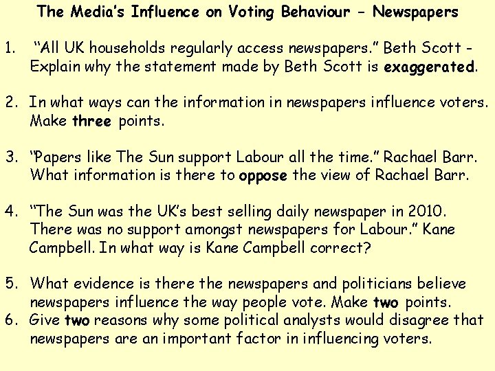 Lesson 2 The Medias Influence on Voting Behaviour
