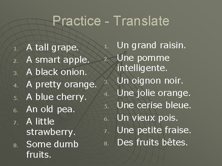 Adjective Placement 3 1 French 1 BAGS What