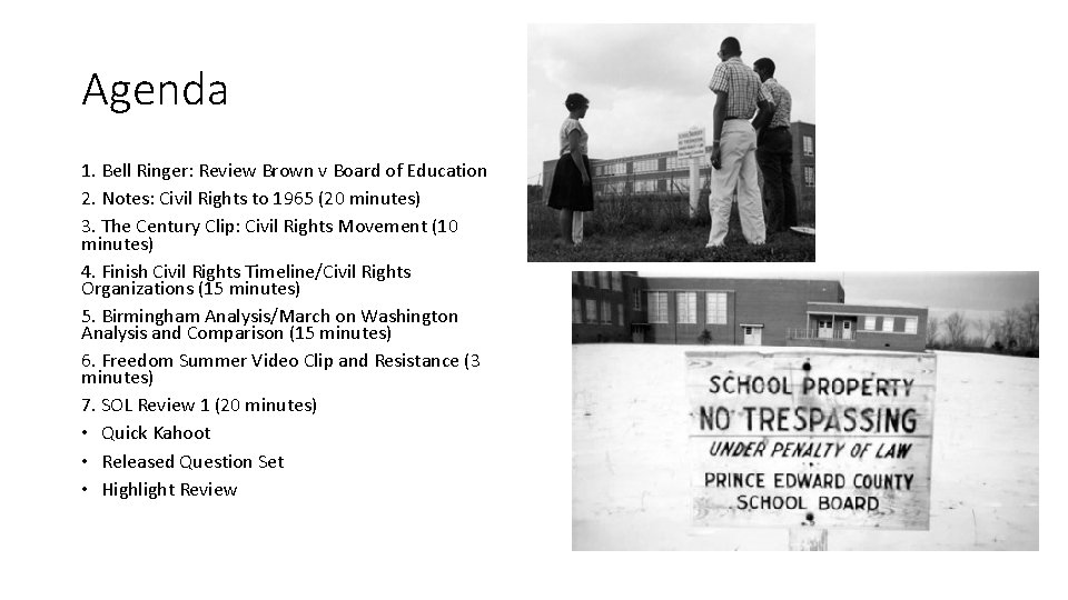 Civil Rights Movement 19601965 Agenda 1 Bell Ringer