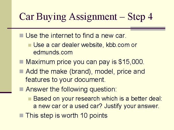 Car Buying Project EQ How do I use