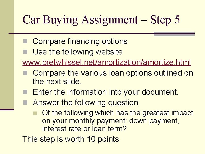 Car Buying Project EQ How do I use