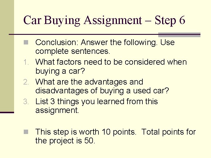 Car Buying Project EQ How do I use