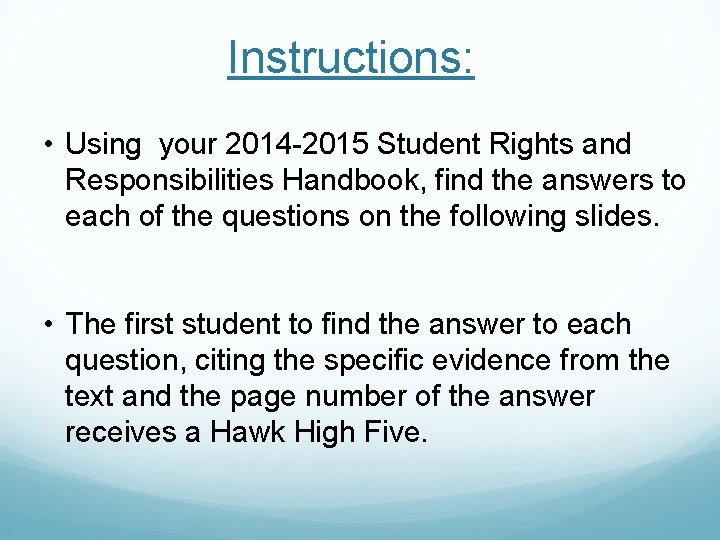 Hazelbrooks Student Rights and Responsibilities Handbook Scavenger Hunt
