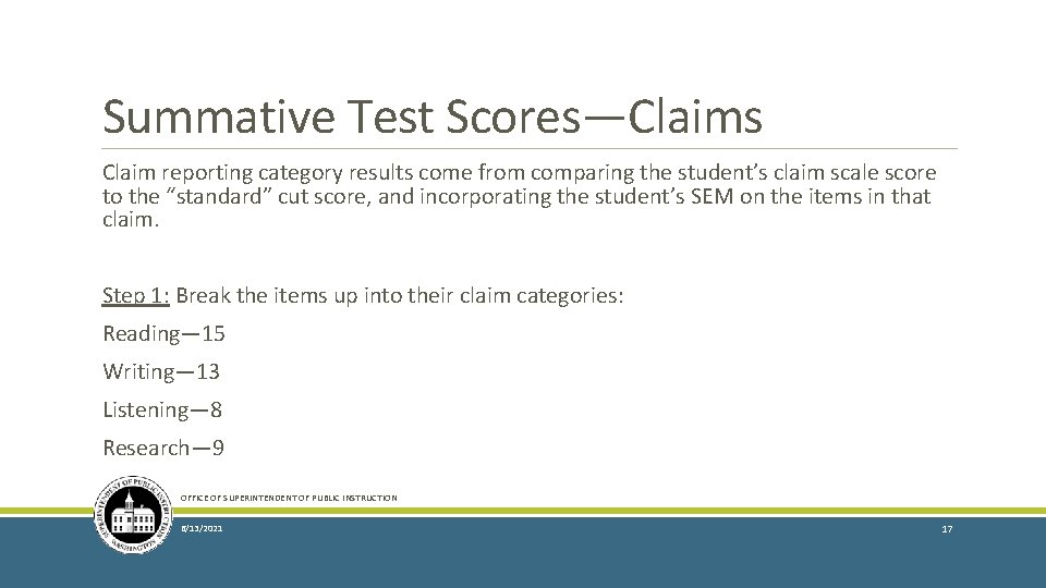 Understanding SBA Scores FROM THE ASSESSMENT DEVELOPMENT TEAM