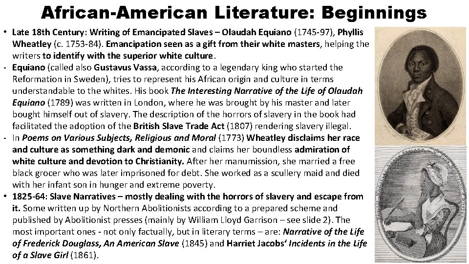 Abolitionism and AfricanAmerican Literature Beginnings through Harlem ...
