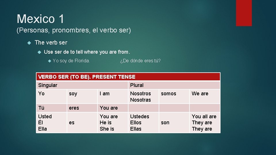 Mexico 1 PERSONAS PRONOMBRES EL VERBO SER Mexico