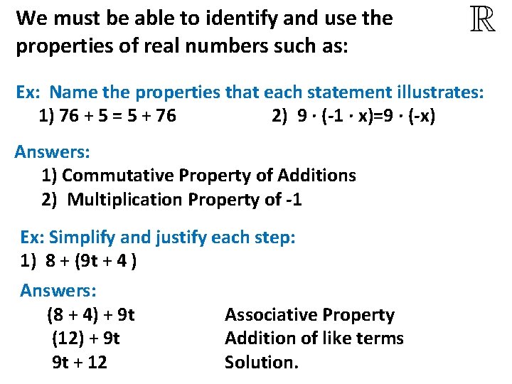 1 4 Properties of Real Numbers Equivalent Expression