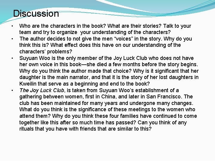 The Joy Luck Club Is there are character