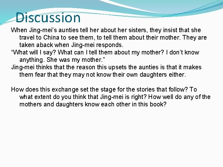 The Joy Luck Club Is there are character