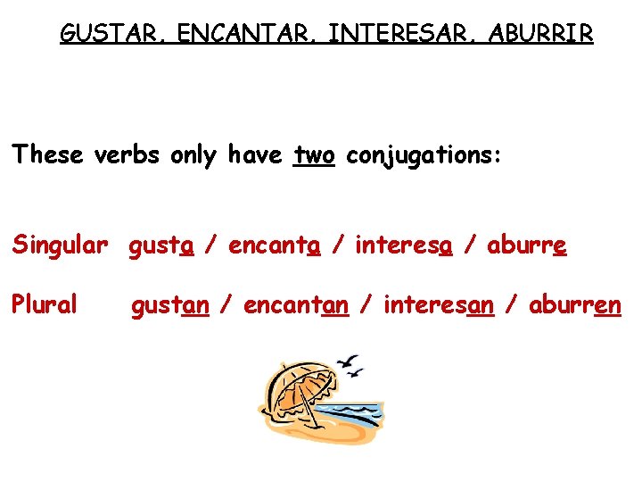 Los verbos GUSTAR to like ENCANTAR to love