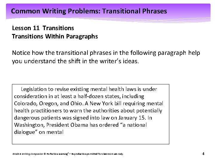 Common Writing Problems Transitional Phrases Lesson 11 Transitions