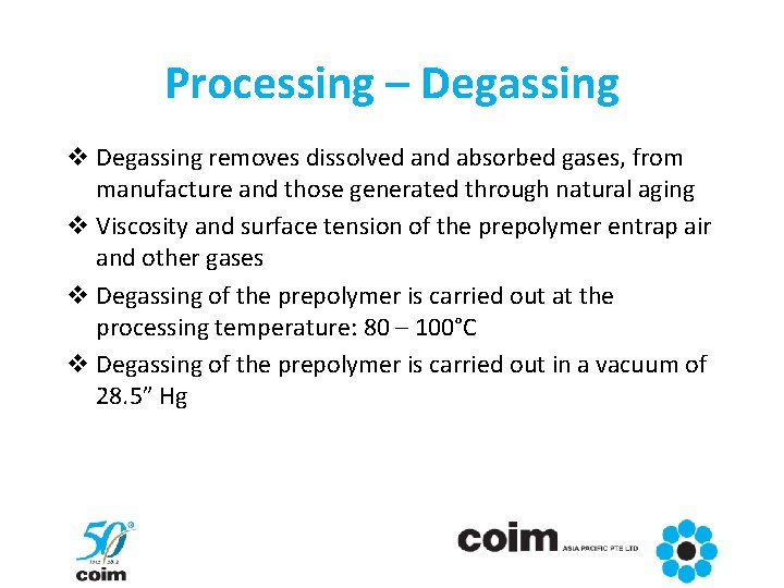 IMUTHANE Processing Processing of Castable Polyurethane Elastomers Basic