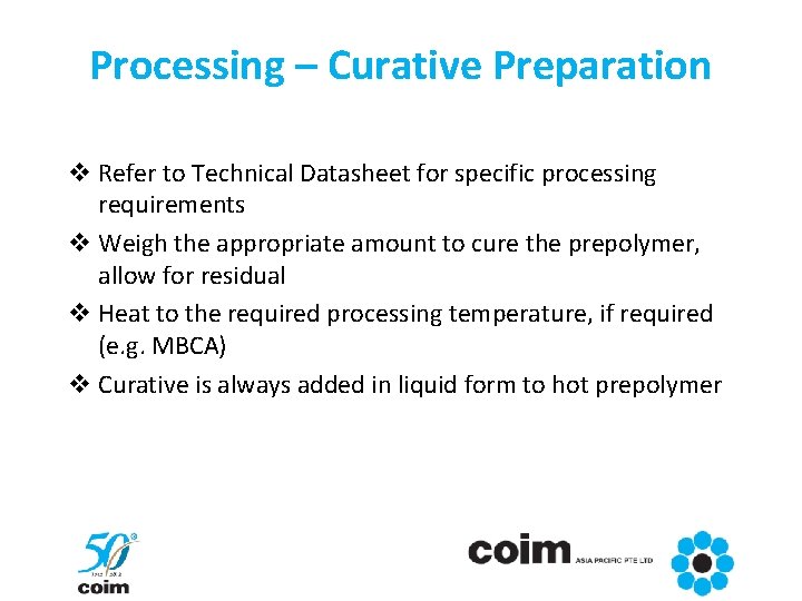IMUTHANE Processing Processing of Castable Polyurethane Elastomers Basic