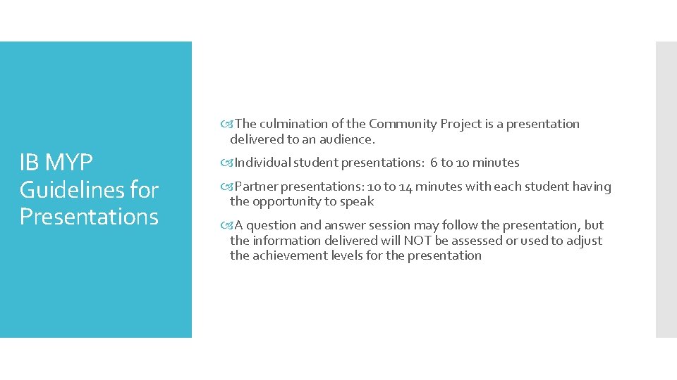 8 th Grade IB Community Projects Final Presentation