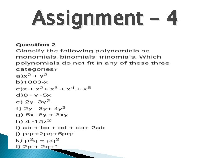 MATHEMATICS ASSIGNMENTS MAY WEEK 1 9 ALGEBRAIC EXPRESSIONS