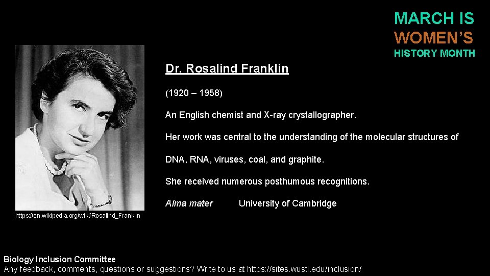 MARCH IS WOMENS HISTORY MONTH Biology Inclusion Committee