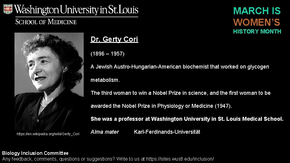 MARCH IS WOMENS HISTORY MONTH Biology Inclusion Committee