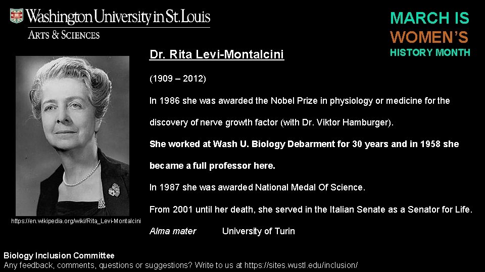 MARCH IS WOMENS HISTORY MONTH Biology Inclusion Committee