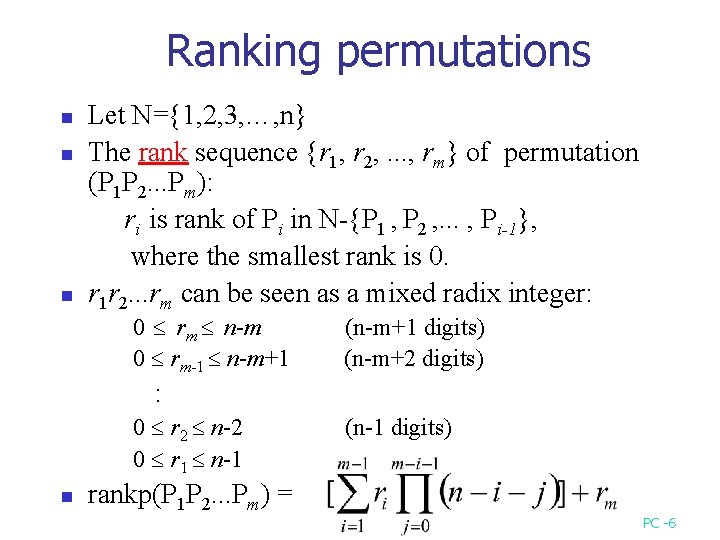 Appendix Permutations and Combinations PC 1 Permutations n