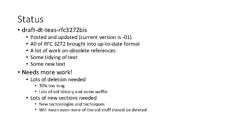 RFC 3272 bis Design Team Status and Progress