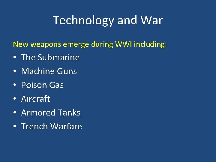 World War I Quiz Review When WWI began