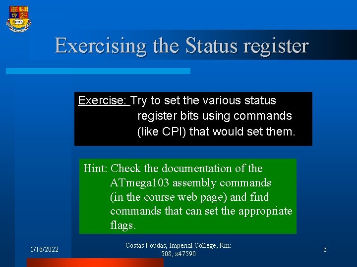 ATmega 103 Assembly II 1162022 Costas Foudas Imperial