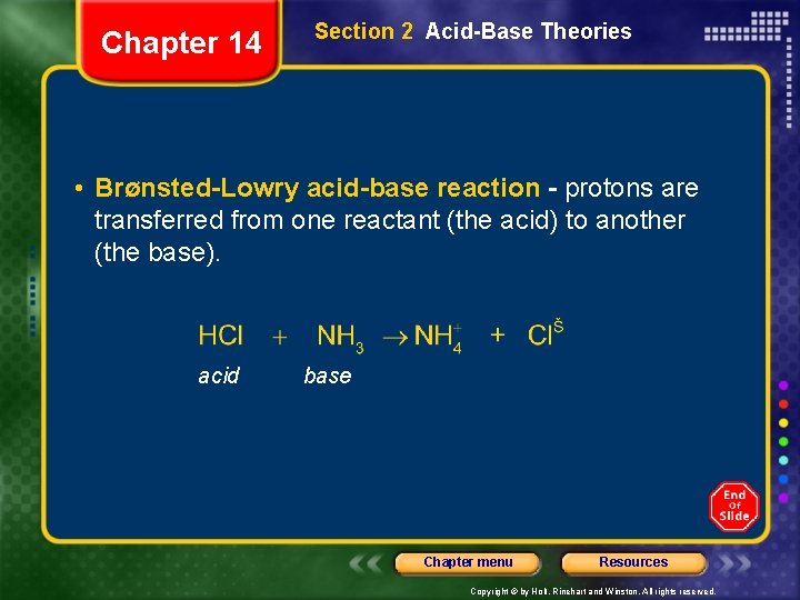 Chapter 14 Section 2 AcidBase Theories BrnstedLowry acid