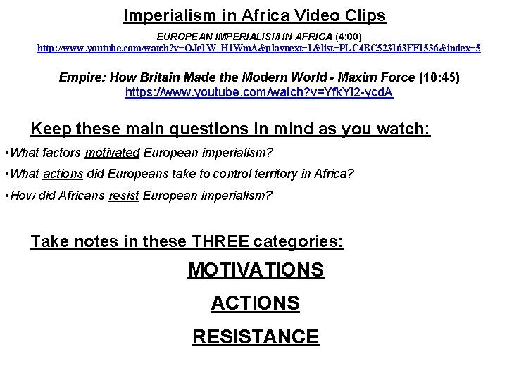 Intro to our next unit Imperialism On back