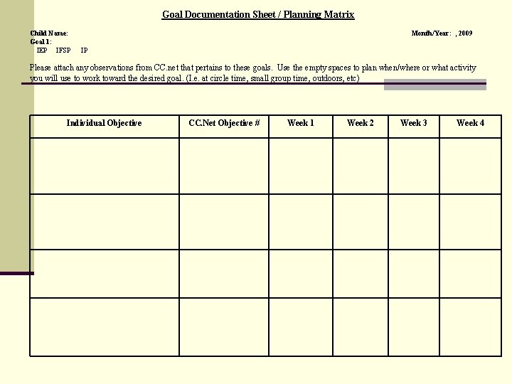 Functional Learning Objectives for Young Children with Special