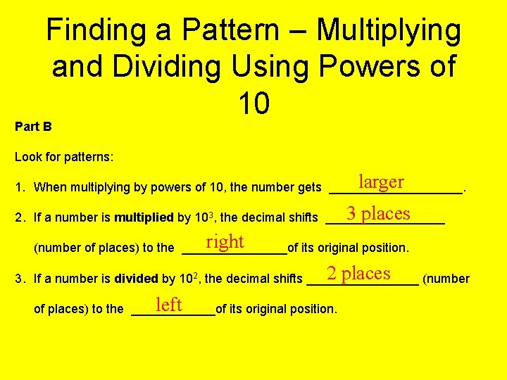 Lesson 2 Multiplying and Dividing by Powers of