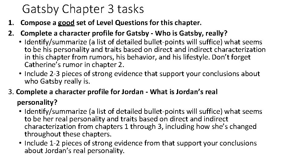Gatsby Chapter 3 This week you need to