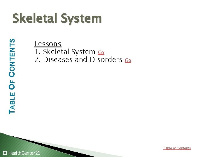 Skeletal System Table of Contents TABLE OF CONTENTS