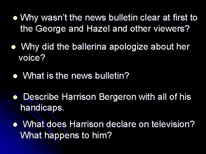 Harrison Bergeron by Kurt Vonnegut Jr Comprehension Questions